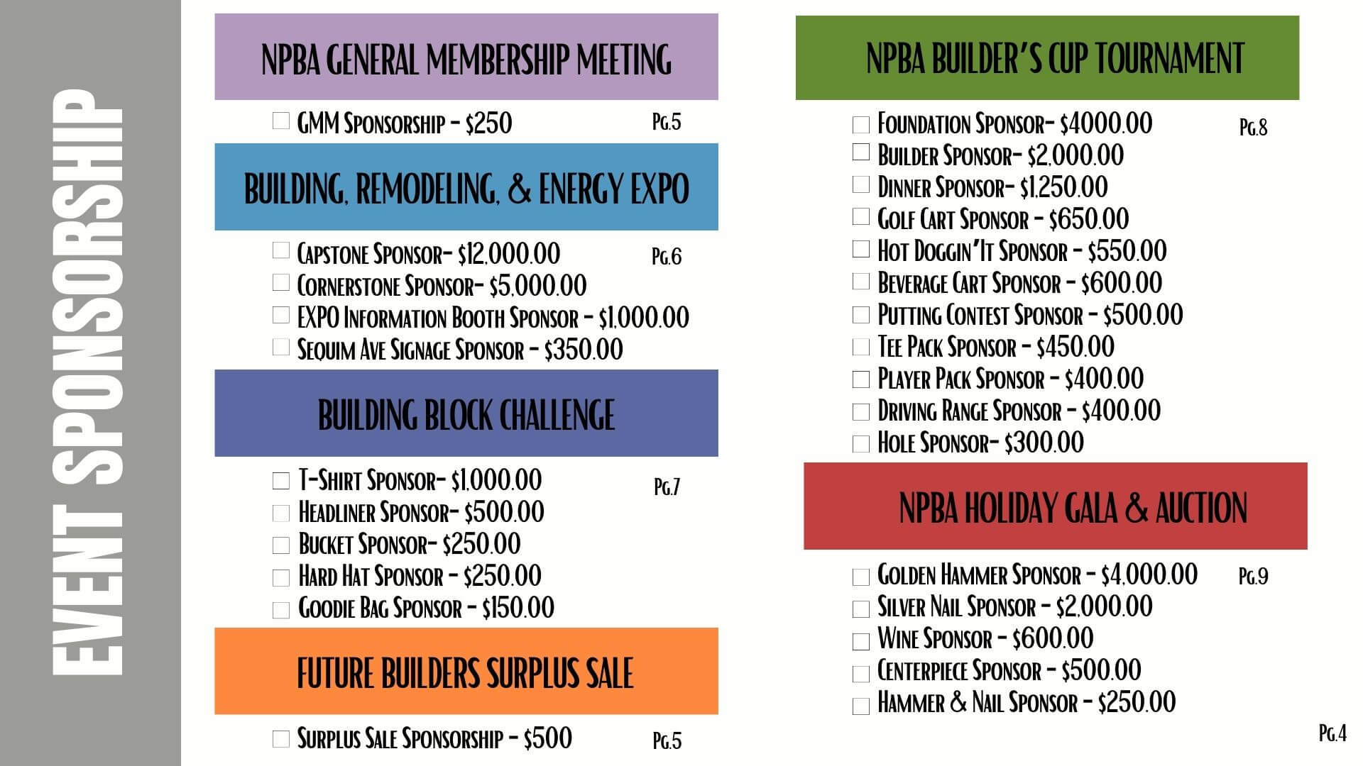 NPBA Sponsorship Opportunities - North Peninsula Building Association